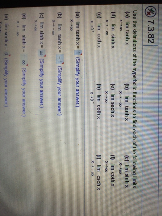 Solved 7.3.82 Use the definitions of the hyperbolic | Chegg.com