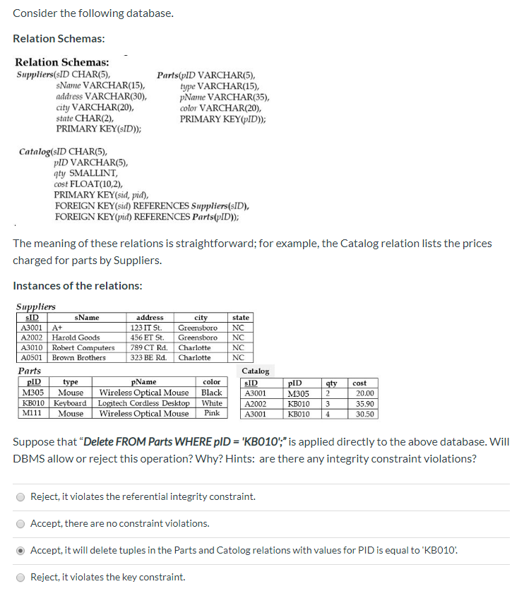 Solved Consider the following database Relation Schemas: | Chegg.com Solved Consider the following database Relation Schemas: | Chegg.com