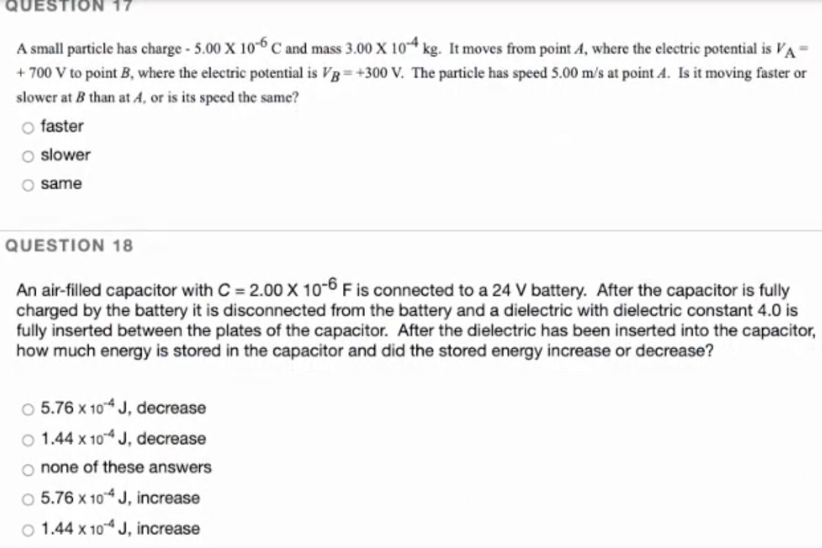 Solved UESTION A small particle has charge - 5.00 x 10-6C | Chegg.com