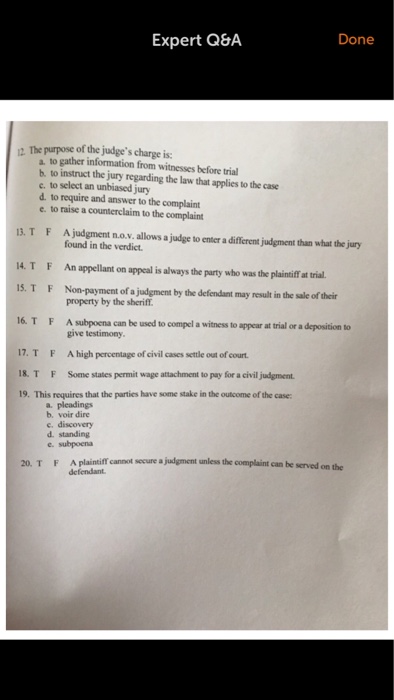 Solved Expert Q&A Done t. The purpose of the judge's charge | Chegg.com Solved Expert Q&A Done t. The purpose of the judge's charge | Chegg.com