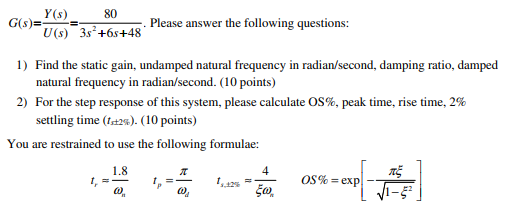 Solved For a servo system with input u(t) and output y(t), | Chegg.com