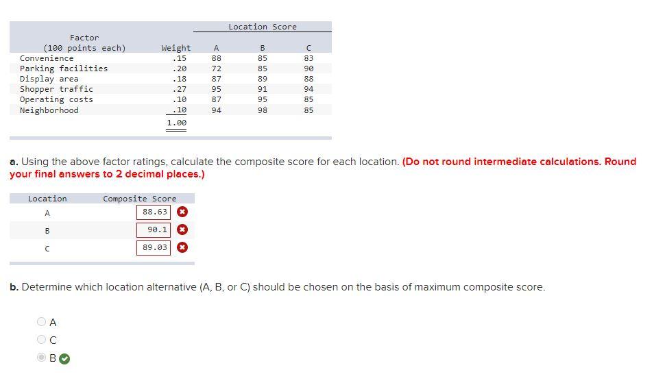 Solved a. Using the above factor ratings, calculate the | Chegg.com