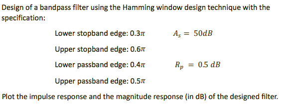 Solved Design of a bandpass filter using the Hamming window | Chegg.com