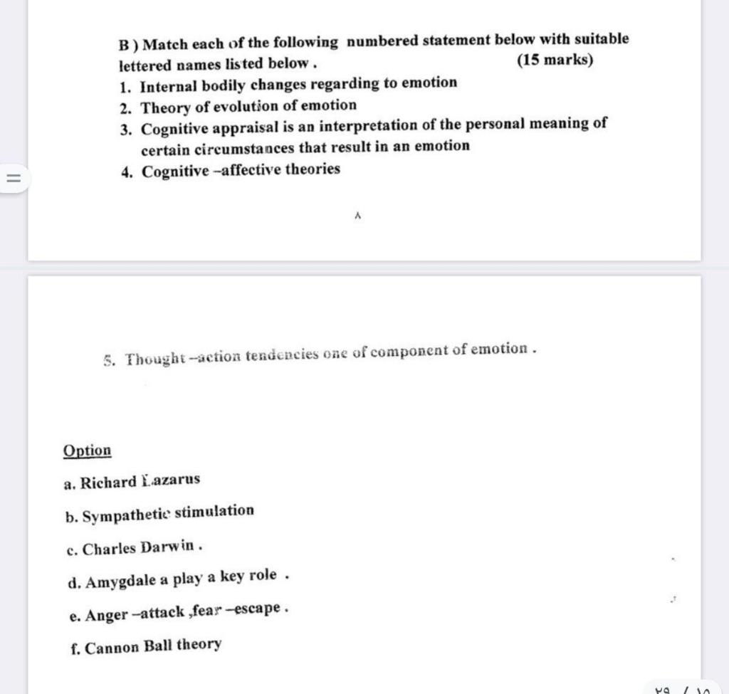 Solved B) Match each of the following numbered statement | Chegg.com