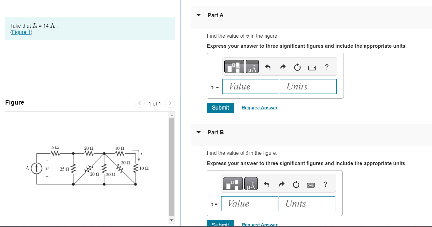 Solved Take that IS=14 A. (Figure 1) Find the value of v in | Chegg.com