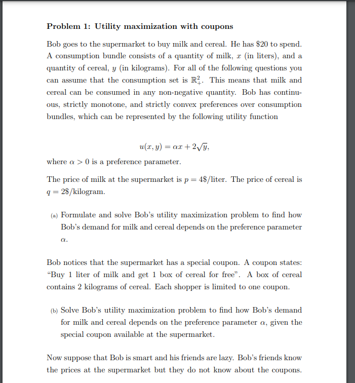 Solved Problem 1 Utility Maximization With Coupons Bob Goes