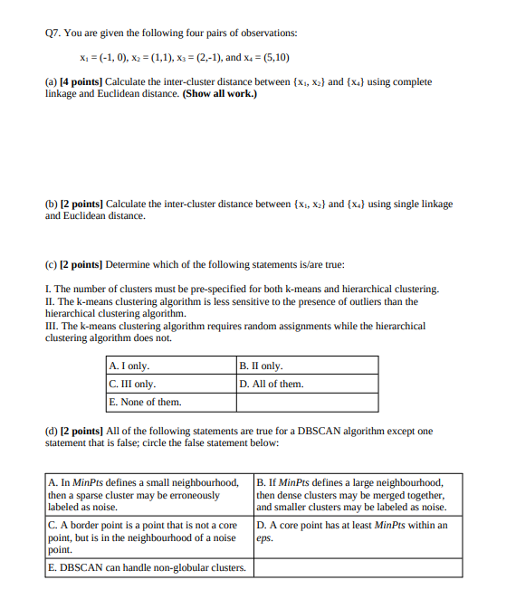 Solved Q7. You are given the following four pairs of | Chegg.com