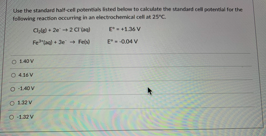 Solved Use the standard half-cell potentials listed below to | Chegg.com