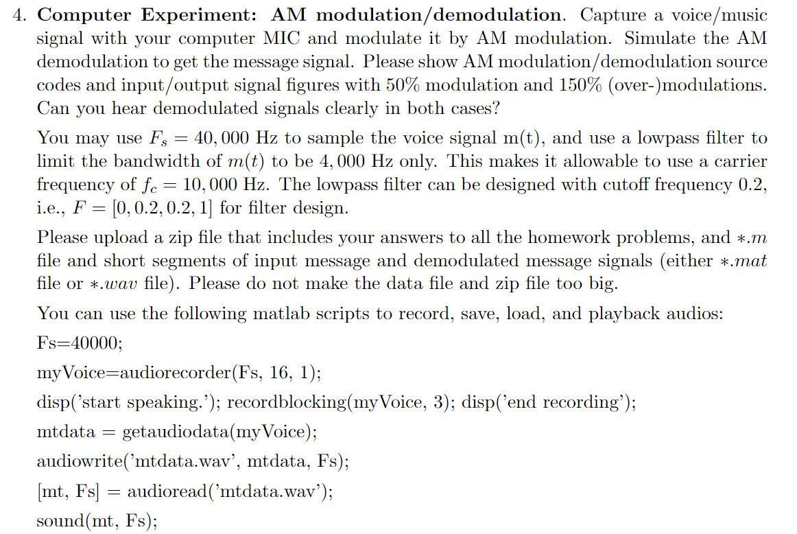 Solved 4 Computer Experiment Am Modulation Demodulation