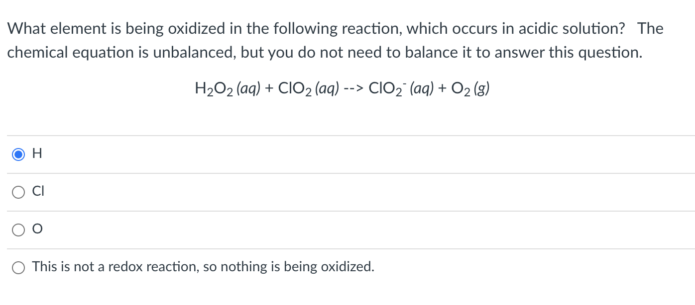 Solved What element is being oxidized in the following | Chegg.com