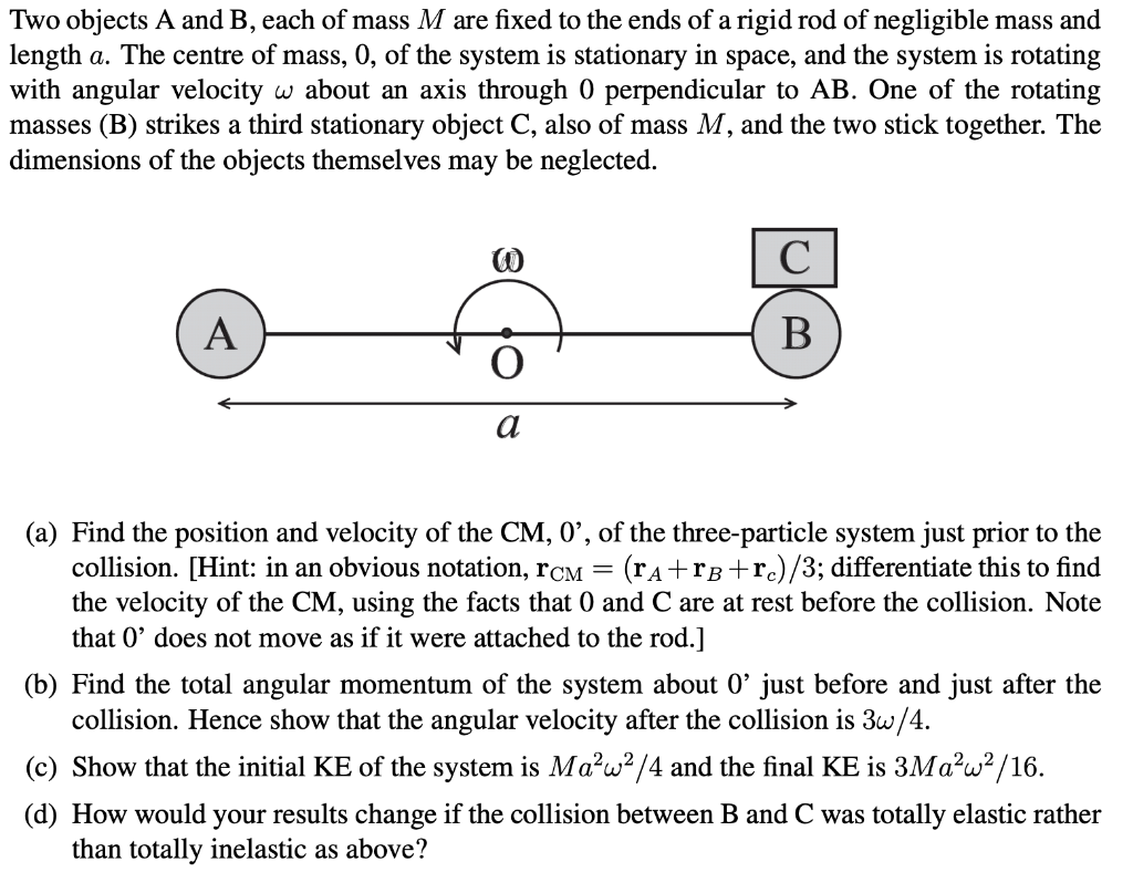 Solved Two objects A and B, each of mass M are fixed to the | Chegg.com
