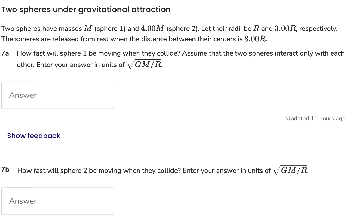 Solved Two spheres under gravitational attraction Two | Chegg.com