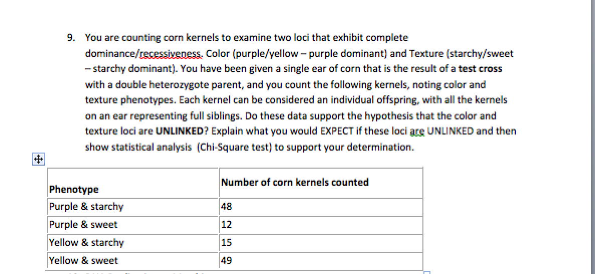 Solved 9. You are counting corn kernels to examine two loci | Chegg.com