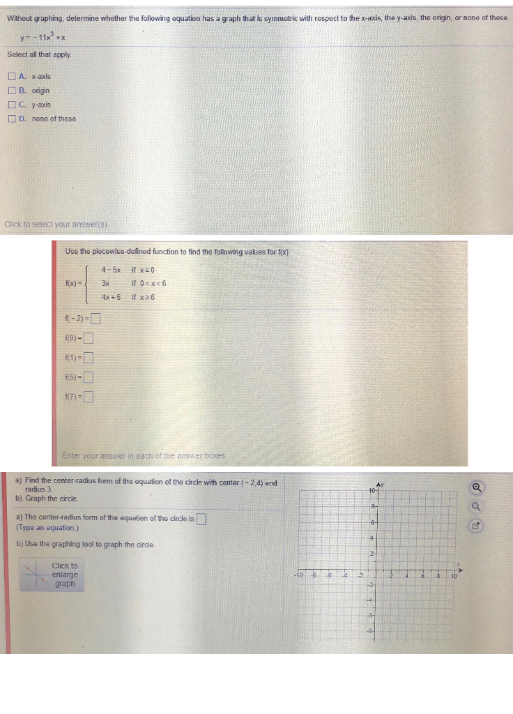 Solved Without graphing, determine whether the following | Chegg.com