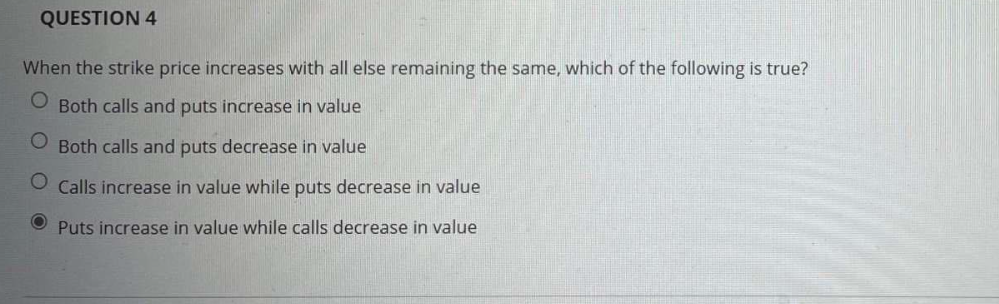 Solved When the strike price increases with all else | Chegg.com