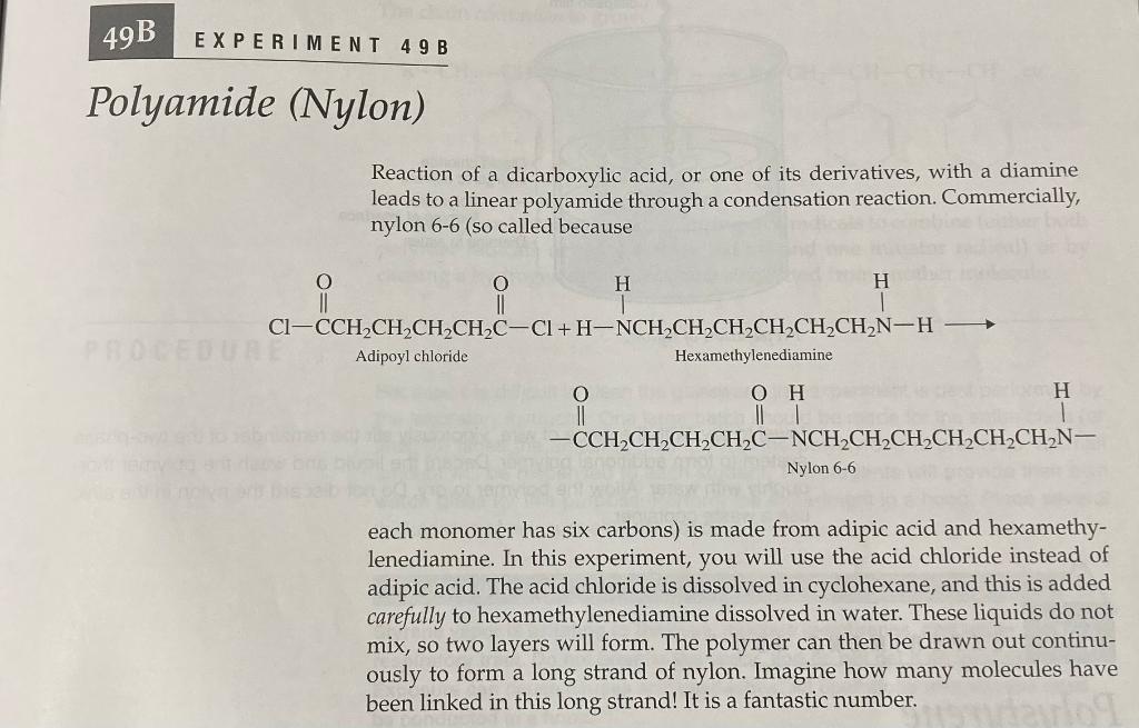 Solved 49B EXPERIMENT 49 B Polyamide (Nylon) Reaction of a | Chegg.com