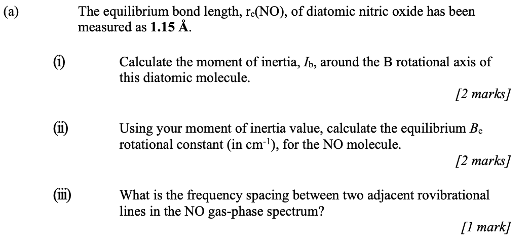 Solved (a ) The equilibrium bond length, re(NO), of diatomic | Chegg.com