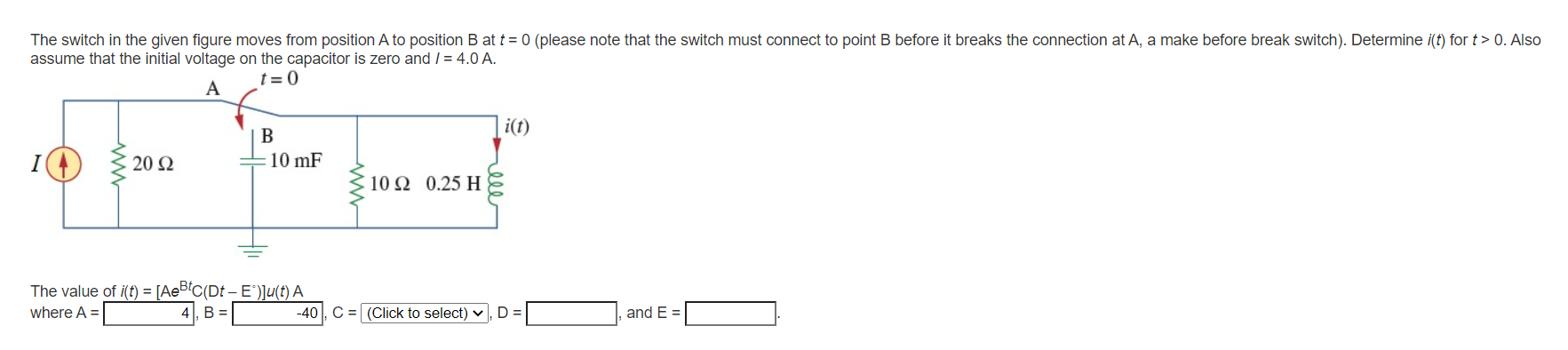Solved The switch in the given figure moves from position A | Chegg.com