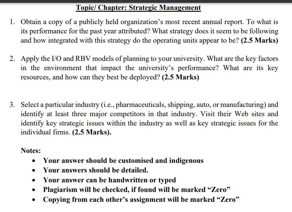 Solved Topic/ Chapter: Strategic Management 1. Obtain a copy | Chegg.com