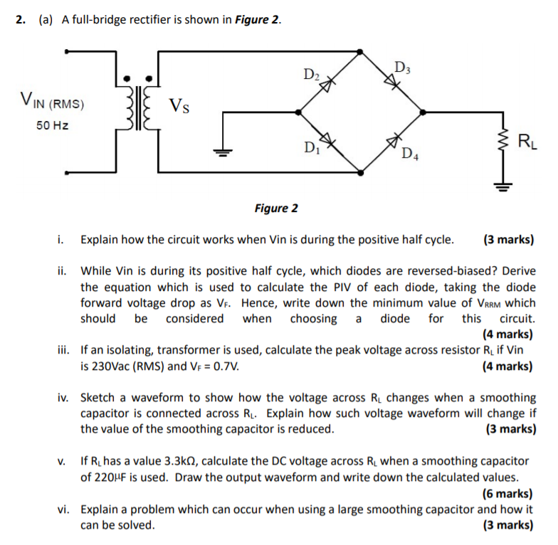 Solved 2. (a) A full-bridge rectifier is shown in Figure 2. | Chegg.com