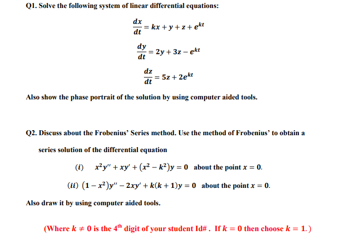 Solved Q1. Solve the following system of linear differential | Chegg.com