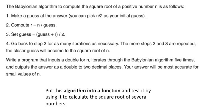 Solved The Babylonian algorithm to compute the squareroot of | Chegg.com