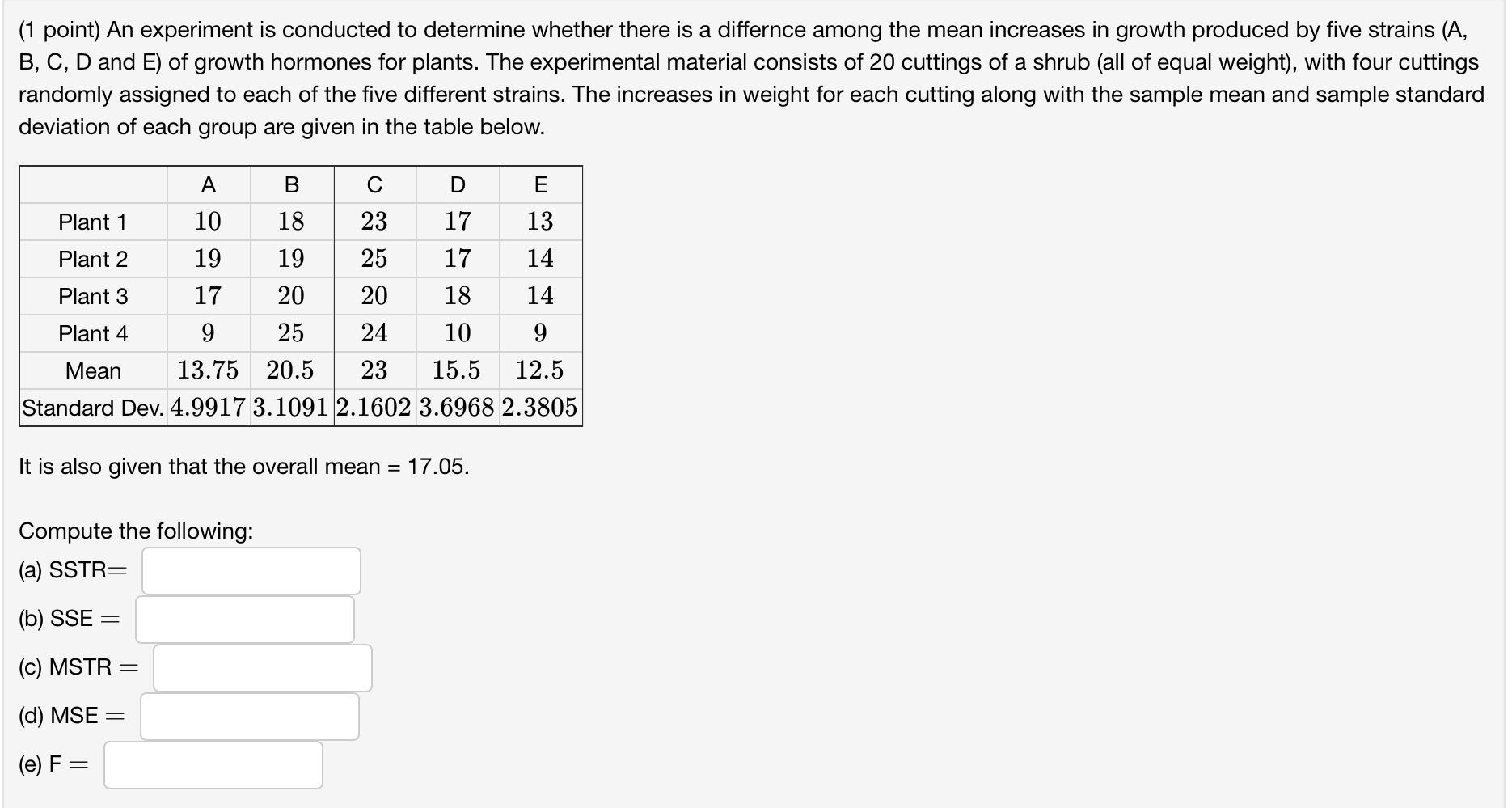 Solved (1 point) An experiment is conducted to determine | Chegg.com