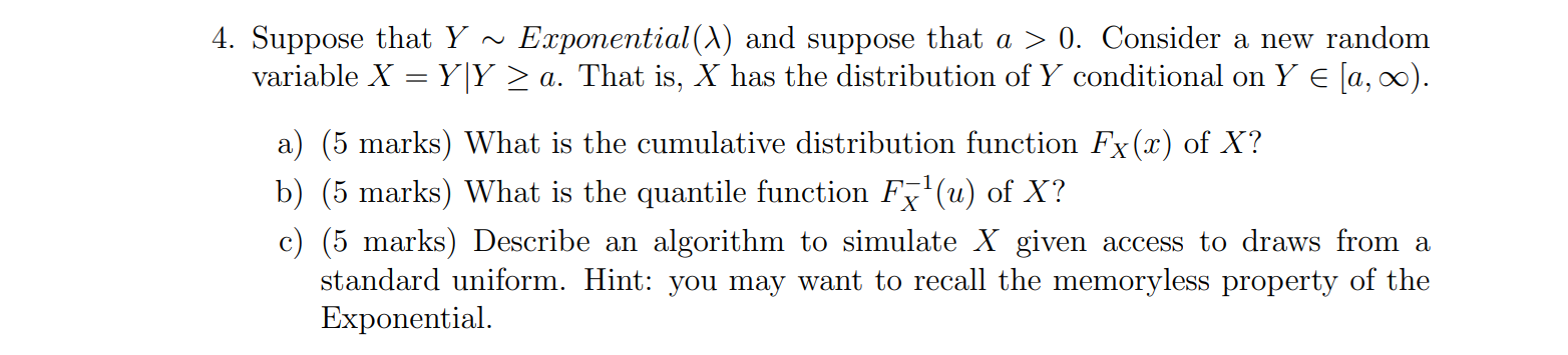 Solved Suppose that Y∼Exponential (λ) and suppose that a>0. | Chegg.com