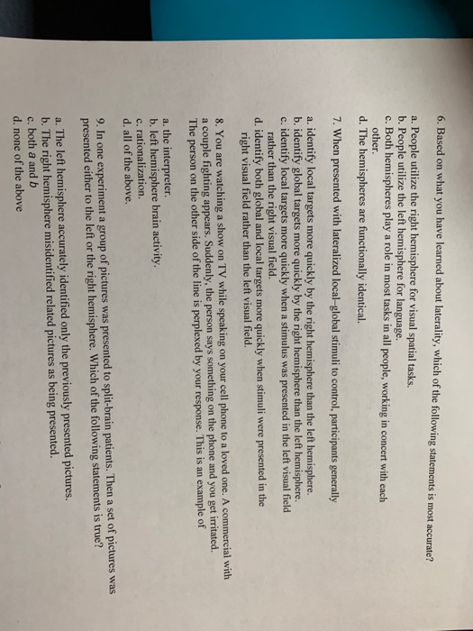 Solved 6. Based on what you have learned about laterality, | Chegg.com