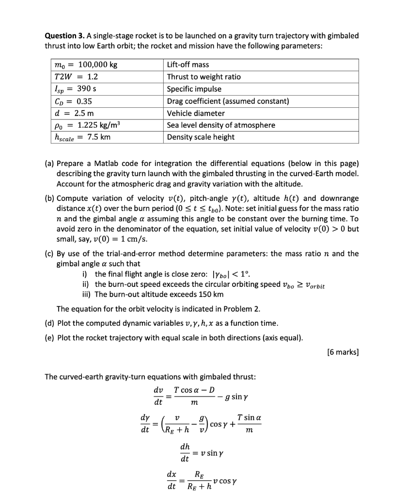 Question 3. A single-stage rocket is to be launched | Chegg.com