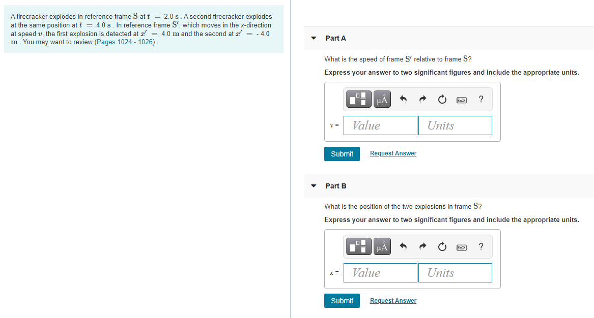 Solved A firecracker explodes in reference frame Satt = 2.0 | Chegg.com