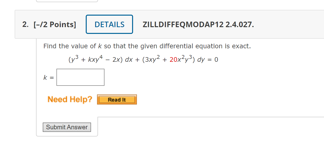 Solved /2 Points] ZILLDIFFEQMODAP12 2.4.027. Find the value | Chegg.com
