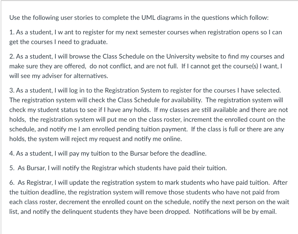 Solved Given the user stories above, create and upload a | Chegg.com