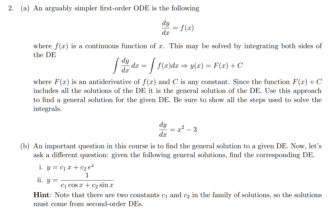 Solved 2. (a) An arguably simpler first-order ODE is the | Chegg.com | Chegg.com
