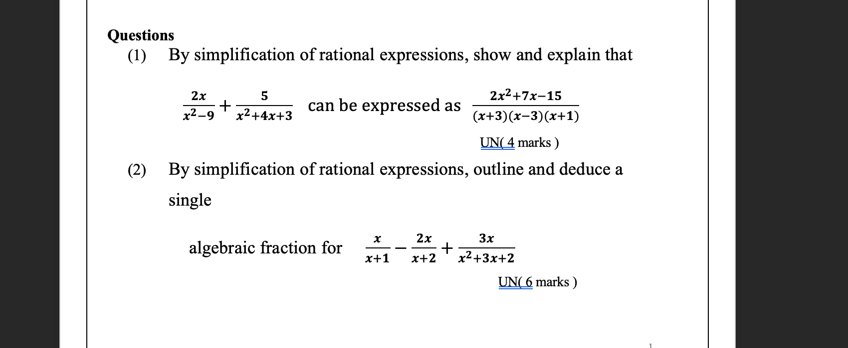 Solved Questions (1) By simplification of rational | Chegg.com