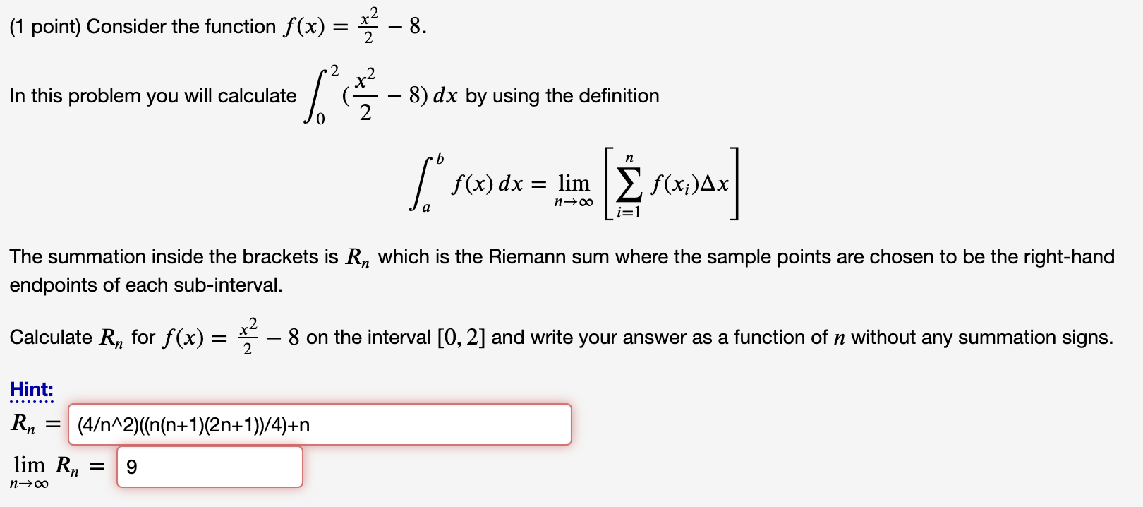 Solved (1 point) Consider the function f(x)=2x2−8 In this | Chegg.com
