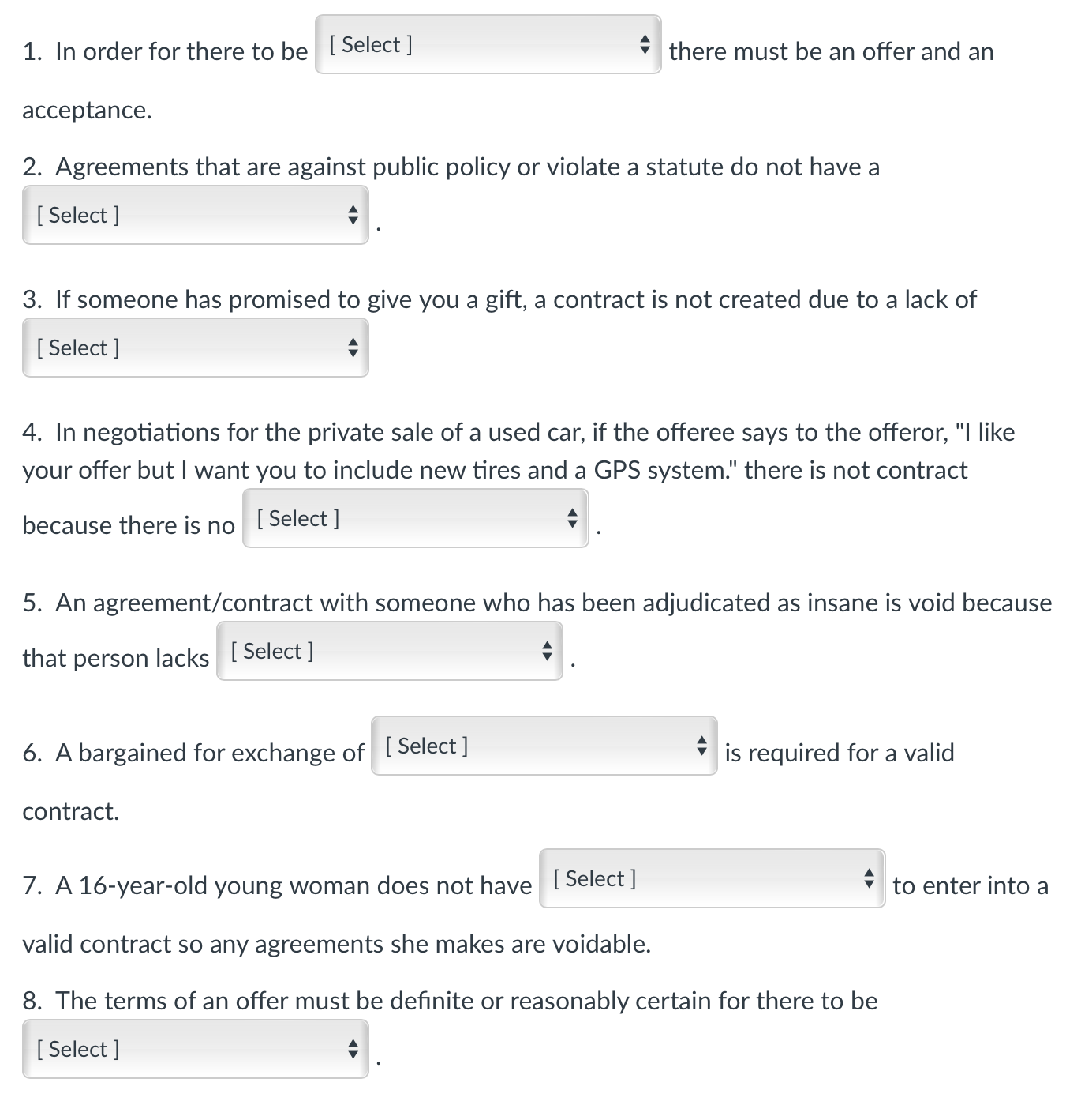 Solved The options for each satatment are | Chegg.com