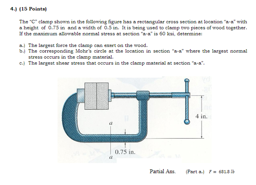 Solved The " C " clamp shown in the following figure has a | Chegg.com