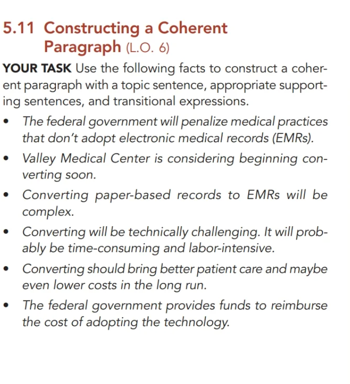 5.11 Constructing a Coherent Paragraph (L.O. 6) YOUR | Chegg.com