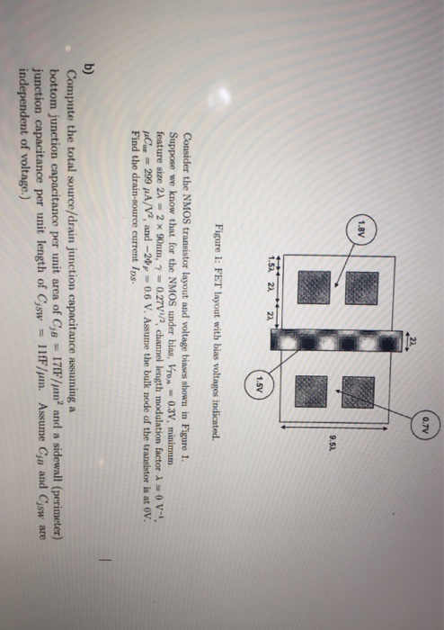 Solved 0.7V 1.8V 9.5λ 1.5V Figure 1: FET layout with bias | Chegg.com