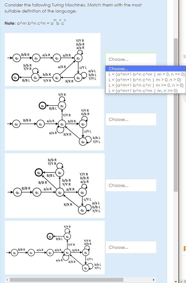 Solved Consider the following Turing Machines. Match them | Chegg.com