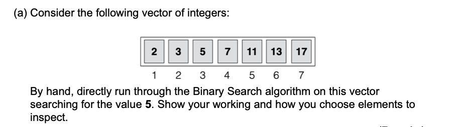 Solved (a) Consider the following vector of integers: 2 3 5 | Chegg.com