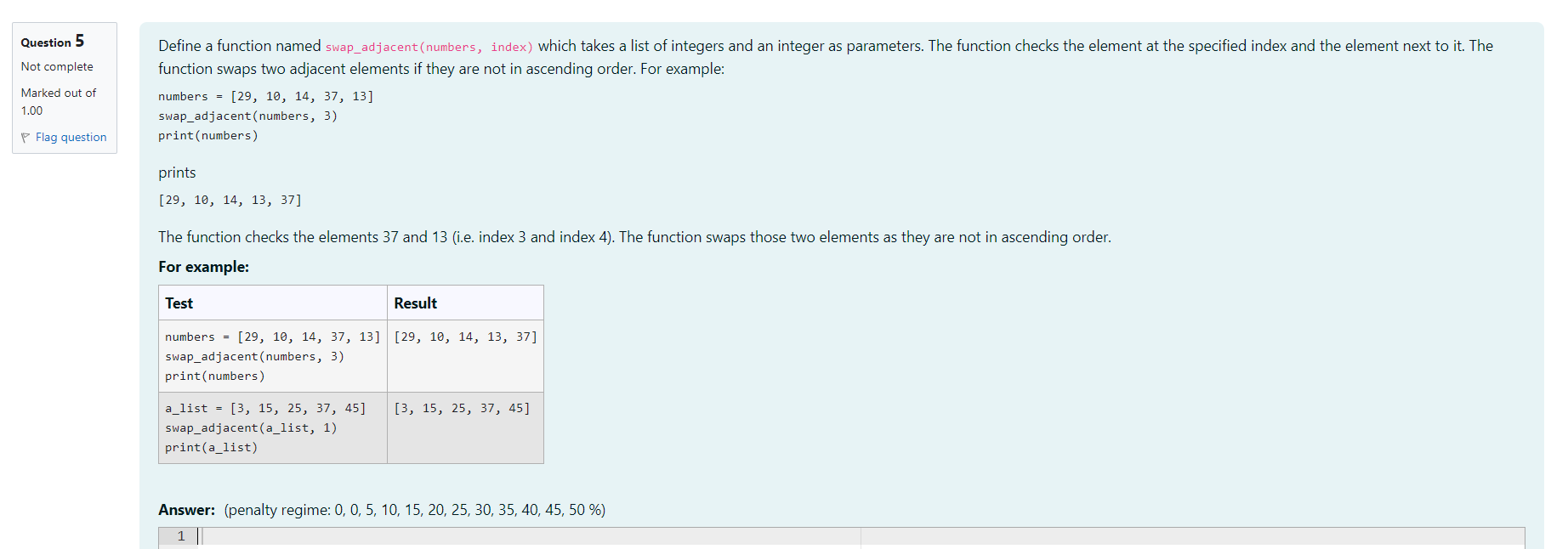 Solved function swaps two adjacent elements if they are not | Chegg.com