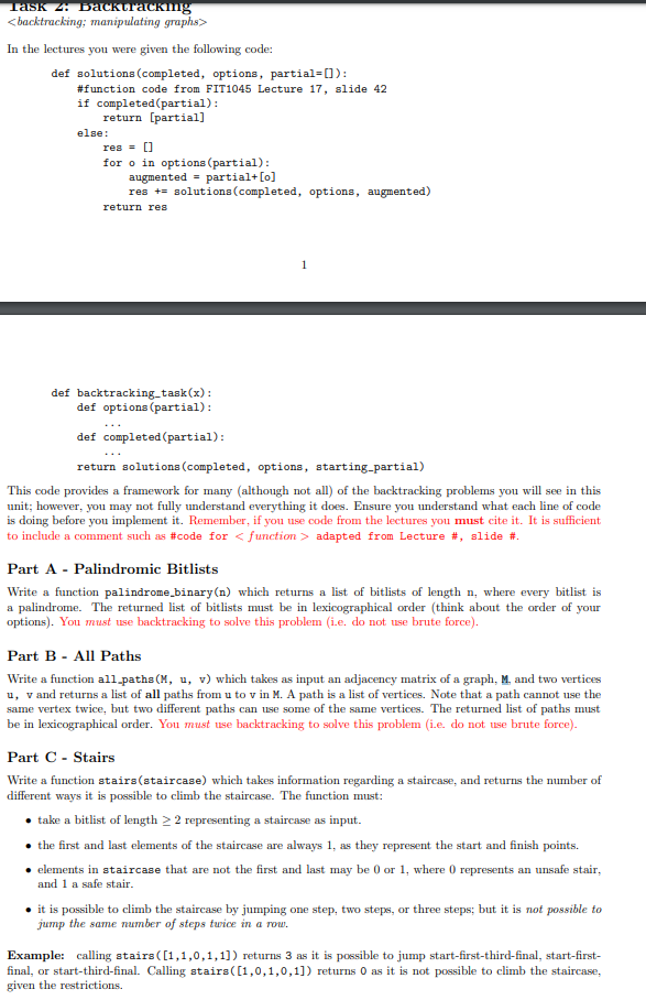 Task 2: Backtrackmg adapted from Lecture #, slide #. | Chegg.com