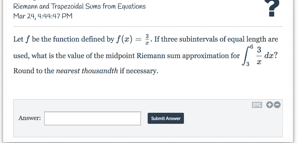 Solved Riemann and Trapezoidal Sums from Equations Mar | Chegg.com