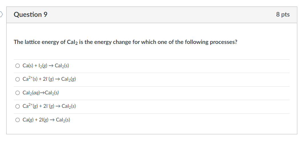 Solved The lattice energy of Cal2 is the energy change for | Chegg.com