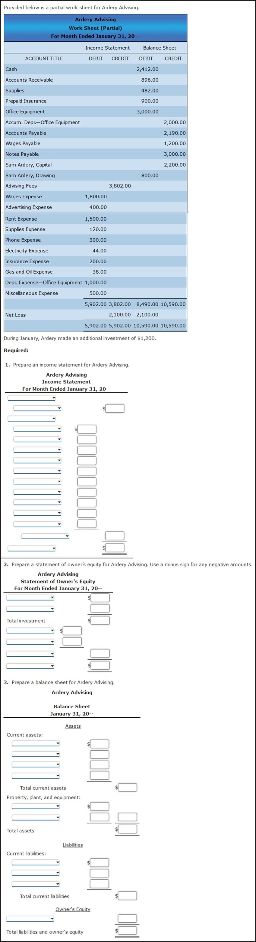 Solved 2. Prepare a statement of owner's equity for Ardery | Chegg.com