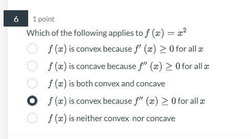 Solved 1 point Which of the following applies to f(x)=x2 | Chegg.com