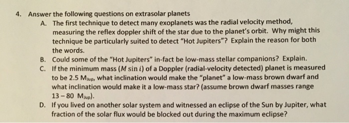 Solved 4. Answer the following questions on extrasolar | Chegg.com