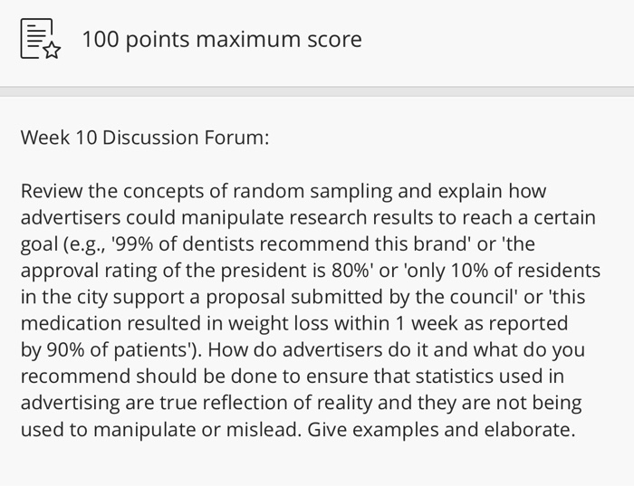 Solved 100 points maximum score Week 10 Discussion Forum: | Chegg.com